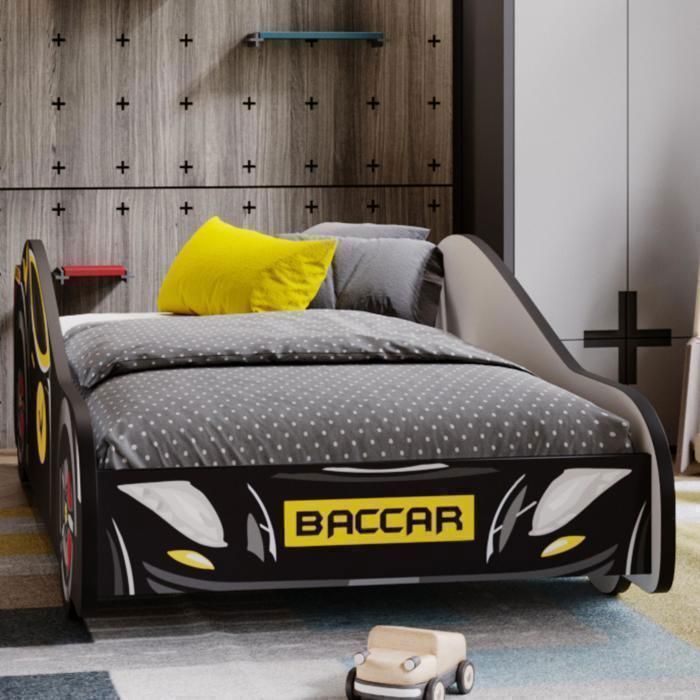 Lit enfant auto pour un garçon "Batcar"+ sommier 140x70 cm - Cdiscount ...