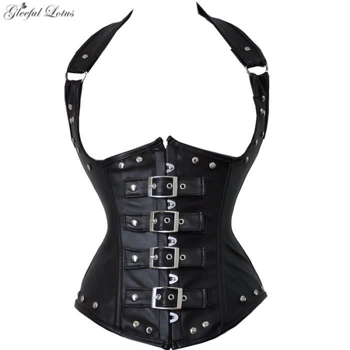 Sexy Cuir Bustier Steampunk Corset Acier Désossé Corselet Surbuste à