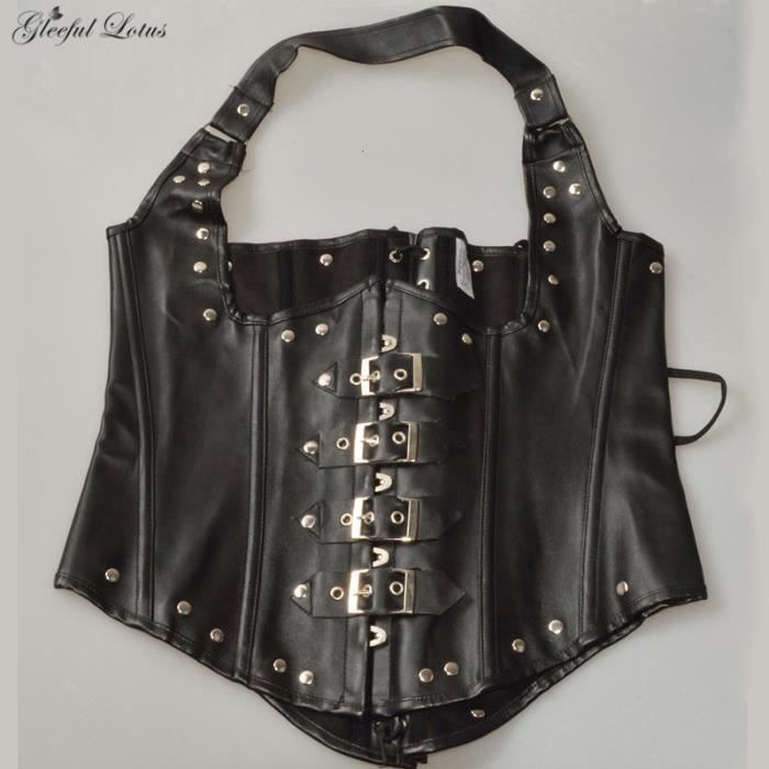 Sexy Cuir Bustier Steampunk Corset Acier Désossé Corselet Surbuste à