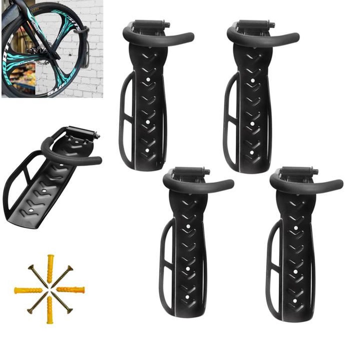 XMTECH Lot de 4 Support vélo mural, Support mural de vélo avec vis et ...