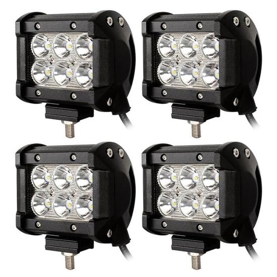 SWANEW 4 x 18W LED de travail 12V 24V offroad projecteur IP67 1800LM ...