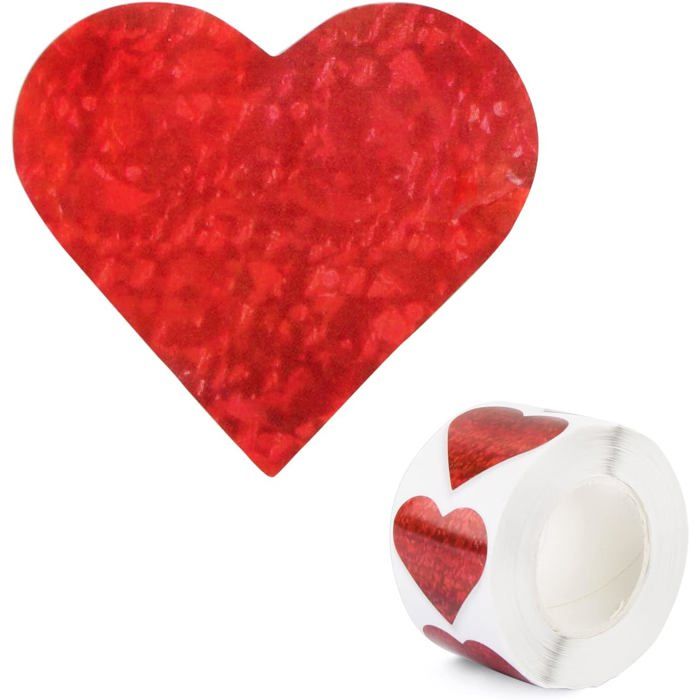 (500Pcs 3,8Cm) Autocollant Holographique Coeur Rouge Stickers De La ...