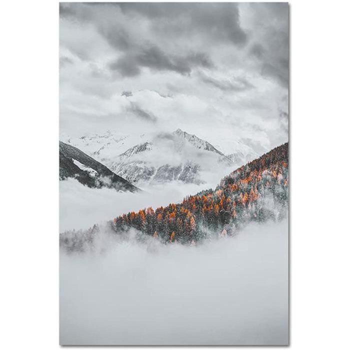Toile Mur Art Hiver Montagne forêt Affiches et Impressions Paysage Mur ...