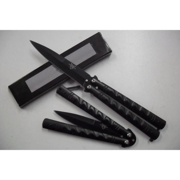 Couteau Papillon Balisong en Stries Design 21,5 Cm Lame Acier ...