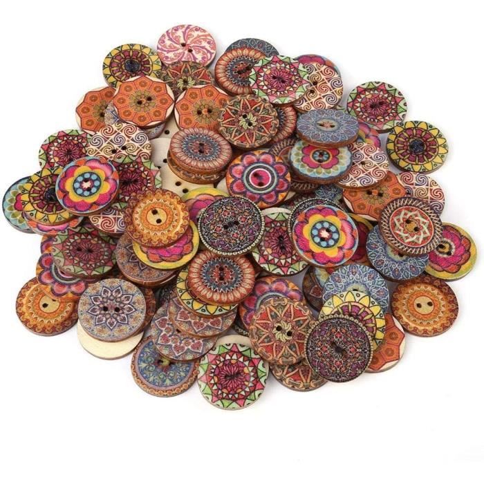 100 pièces Boutons en Bois pour Tricoter Boutons en Bois Ronds Vintage ...