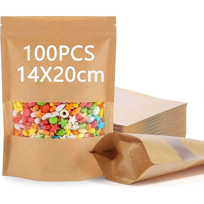 Lot de 100 sachets en papier kraft avec fenêtre transparente ...