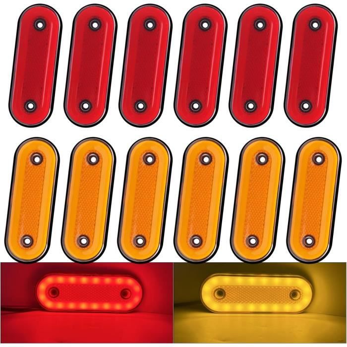 12Pcs Feux De Gabarit Latéraux Led Rouge+Jaune,12V 24V Feux De Gabarit ...