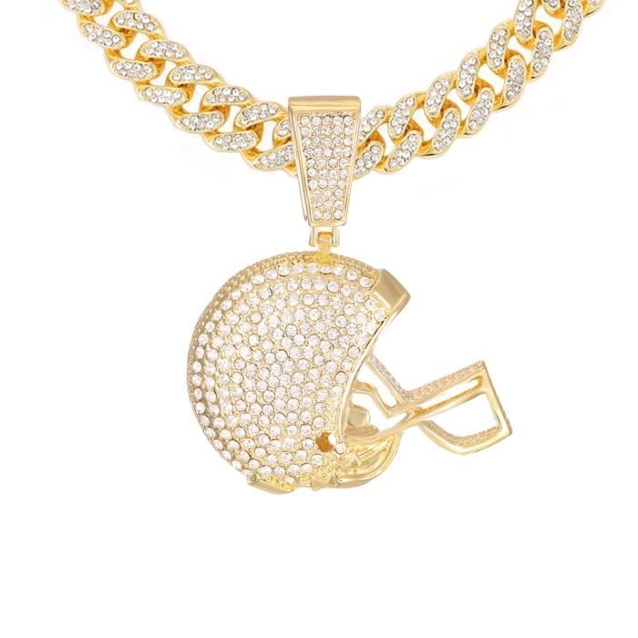 Chaine De Cou Vendue Seule H21AP Hip Hop Iced Out Bling Rugby Football ...