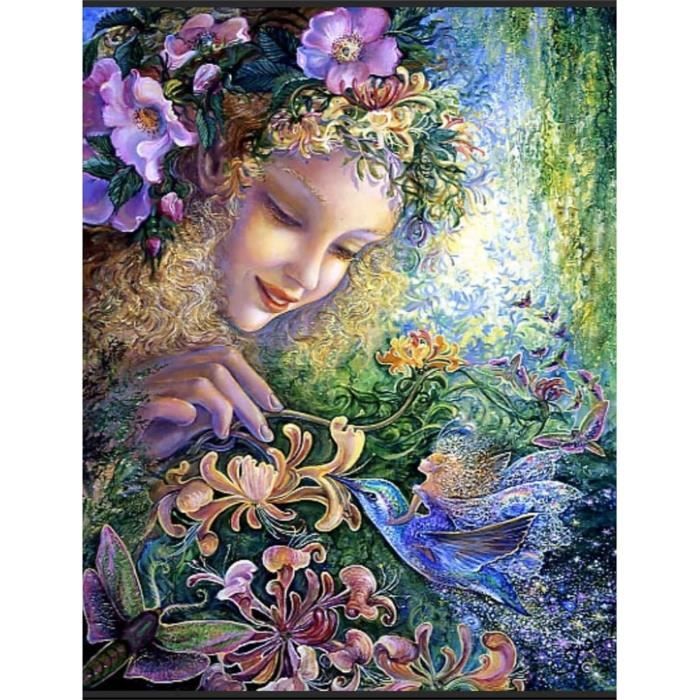 Diy Diamond Painting Kit Complet,Fleur Fée Oiseau 5D Peinture Diamant ...