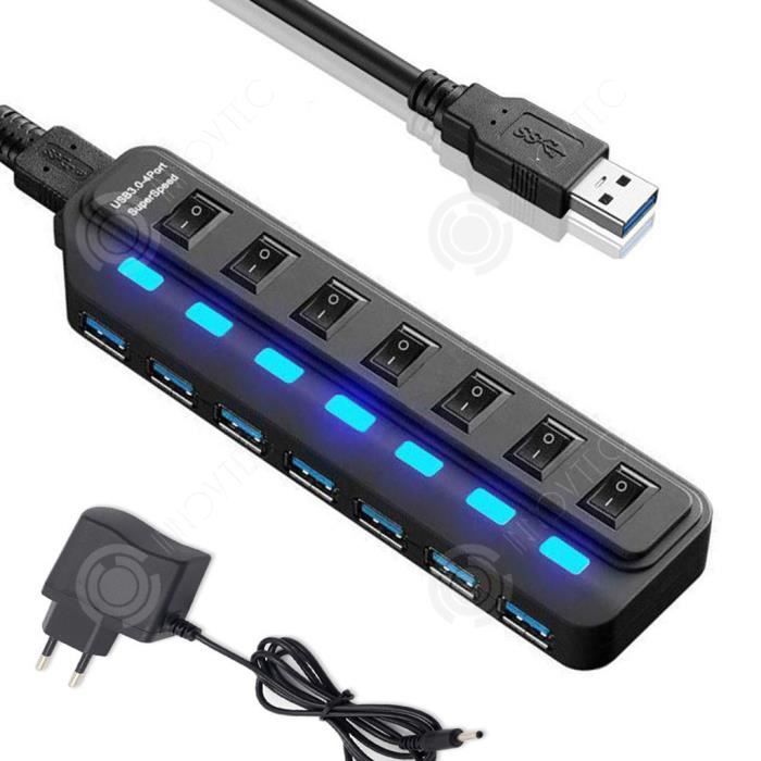 INN® Hub d'interface USB 3.0 x 7PORT de 60 cm de long, répartiteur noir ...