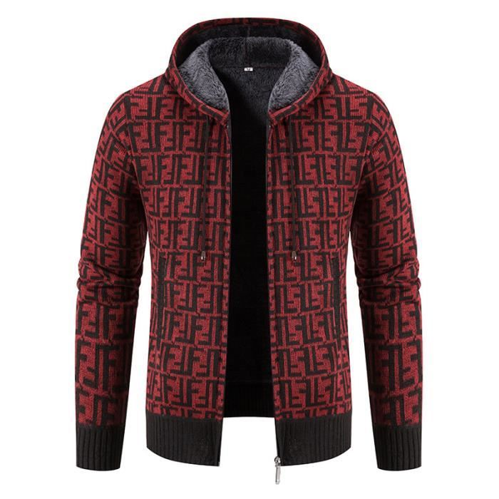 Gilet Homme à Capuche Chaud Doublé Polaire Cardigan Zippé Imprimé en ...