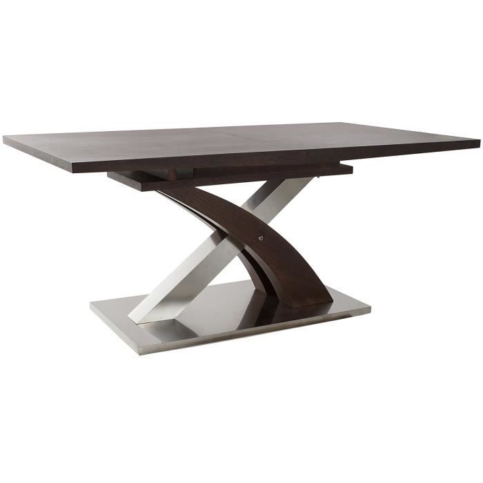Table à manger Table repas extensible en acier et MDF marron foncé ...