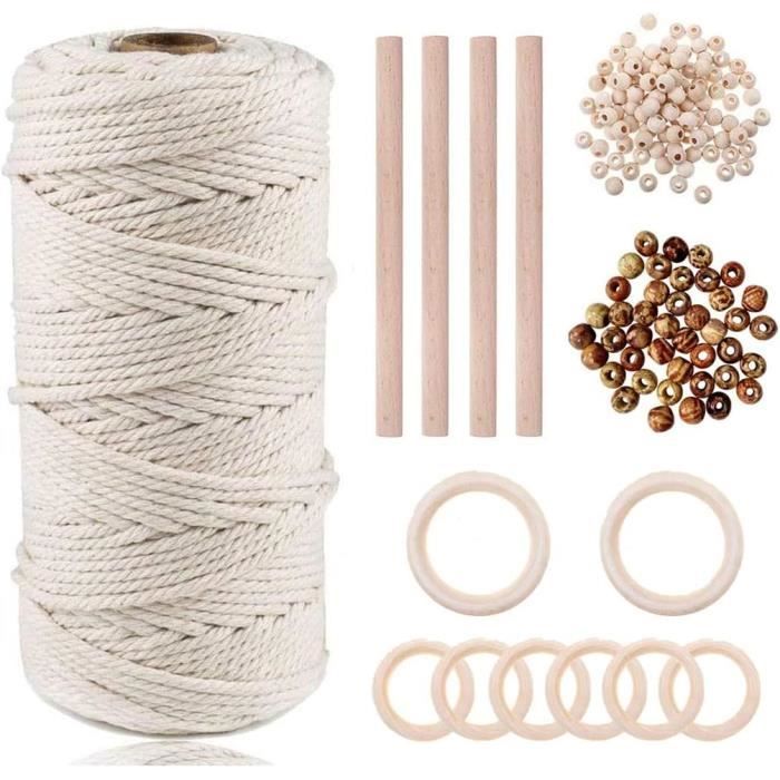 Corde Macramé, Naturel Fil Macrame(3mm x 100m), Fil de Coton Naturel ...