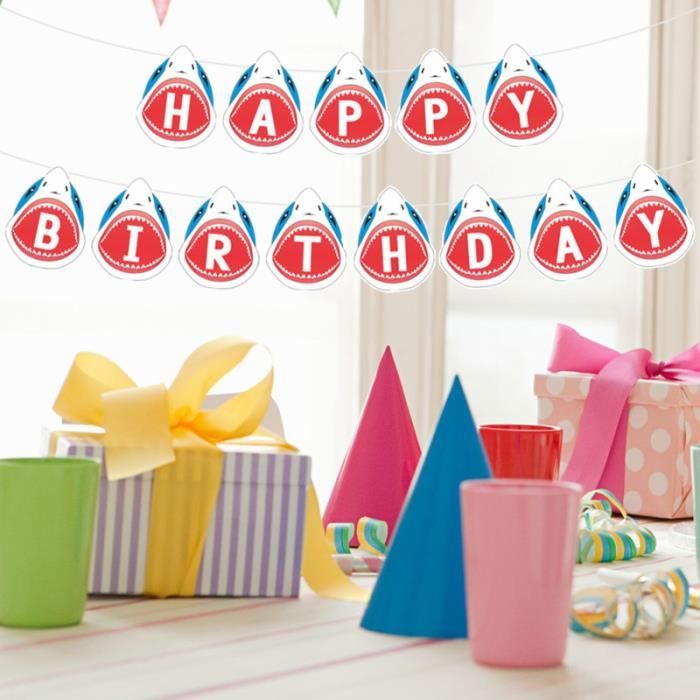 Requin à thème fête joyeux anniversaire requin bannière pour Pool Party ...