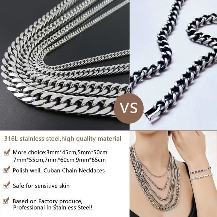 Cubaine Collier Pour Homme Et Femme En Acier Inoxydable Collier Chaine ...