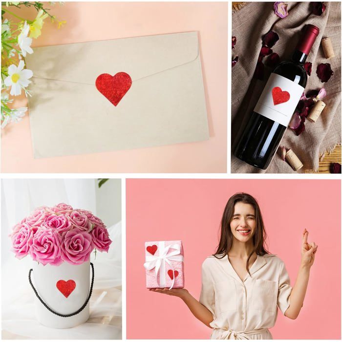 (500Pcs 3,8Cm) Autocollant Holographique Coeur Rouge Stickers De La ...