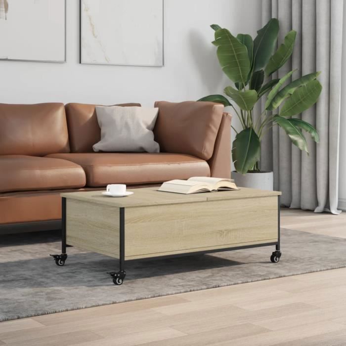 Table basse avec roulettes chêne sonoma bois d'ingénierie - MOTHINESSTO ...