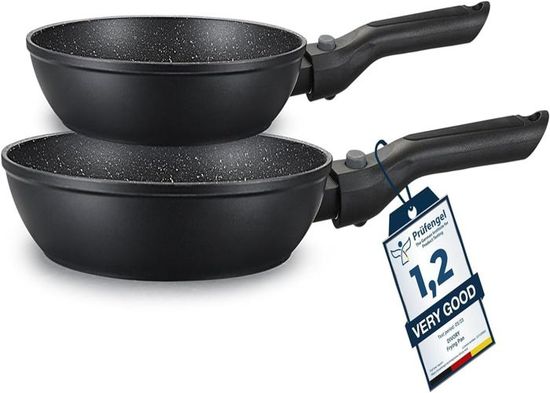 Set de 2 poêles Poêle 24cm, 28cm avec poignée amovible, induction, antiadhésive revêtue poêle à ...