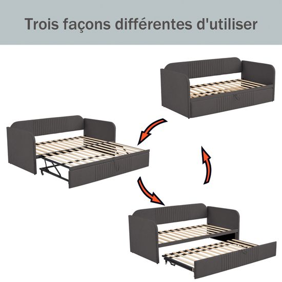 Lit rembourré adulte 90/180*190 cm Lit gigogne Canapé-lit extensible ...