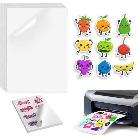 30 Feuilles Mat Papier Autocollant A4, Fond Blanc Vinyle Imprimable ...