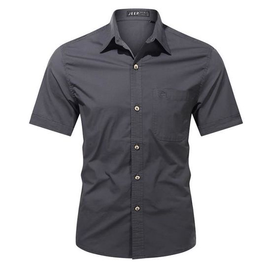 Chemise Homme Ete Manches Courtes Couleur Unie Casual Chemisette Coton ...