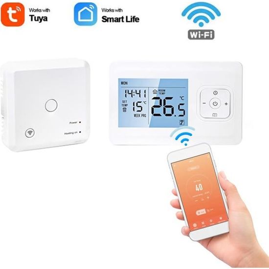 Thermostat d’Ambiance Intelligente Sans Fil WiFi Ecran LCD Programmable Tuya Contrôle Commande ...