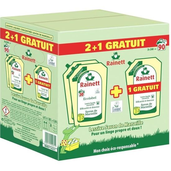 Rainett Lessive recharge Savon de Marseille 1,98 l - 2 + 1 gratuit ...