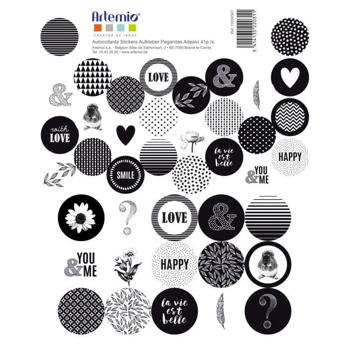 Planche Autocollants Noir et Blanc 20 cm - Stickers Noir et Blanc ...