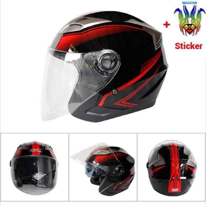 (XL G708-Light Black Red) Casque de moto Half Face Abs Abs Double Lens Casque Casque de moto ...