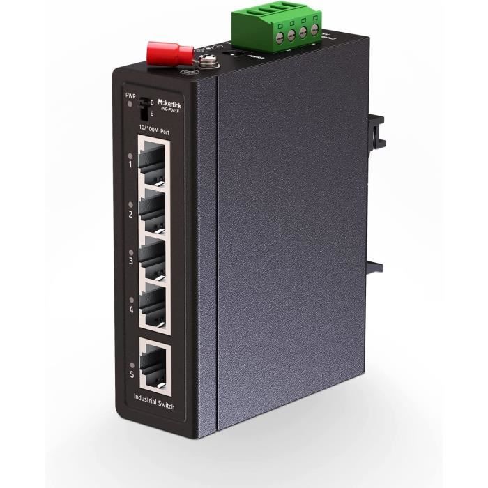 LIWI-MokerLink Switch Rail DIN Industriel 5 Ports, 4 Ports et 1 Liaison Montante, Fast Ethernet ...