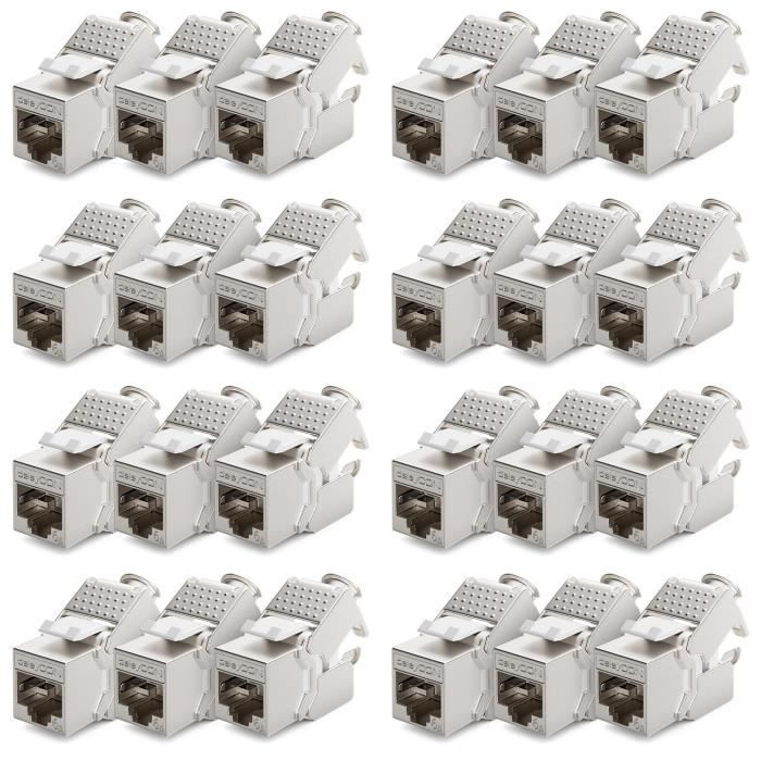 DeleyCON 24x Module Keystone CAT6a blindé STP RJ45 10 Gbps PoE – Argent ...