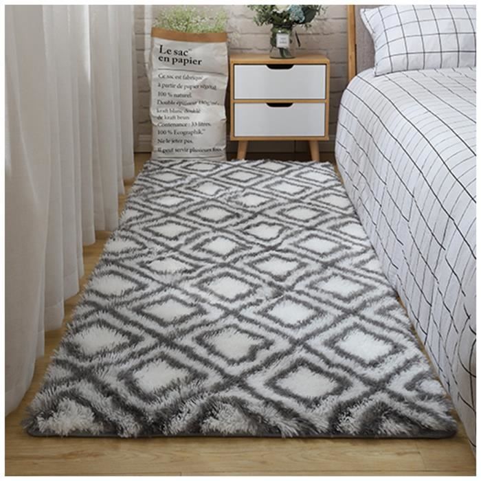 Tapis MISSMAO de Sol Moelleux Épais Fausse Fourrure - Blanc-2 - 60x160CM - Tapis Shaggy ...