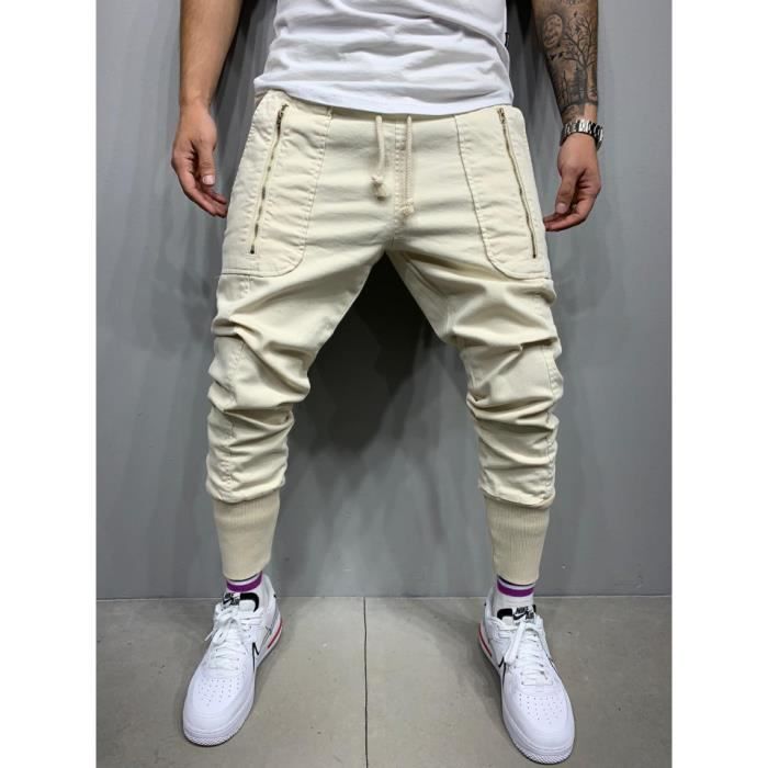 Pantalon de jogging Cargo pour hommes - Vert - Style Hip Hop Harem - Multi-poches Beige ...