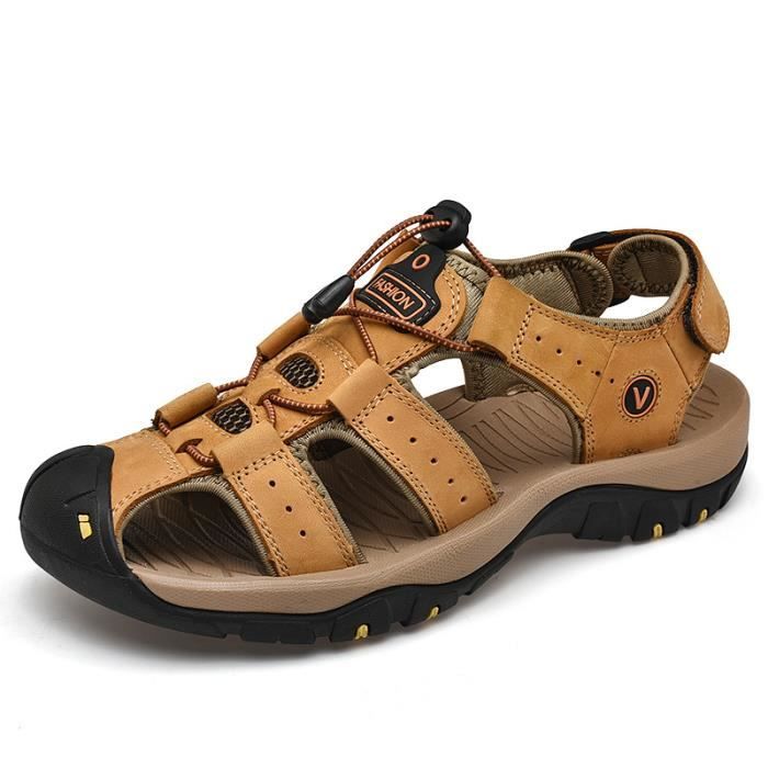 Sandales Homme - Cuir - Randonnée - Respirantes - Confortables - Bout ...