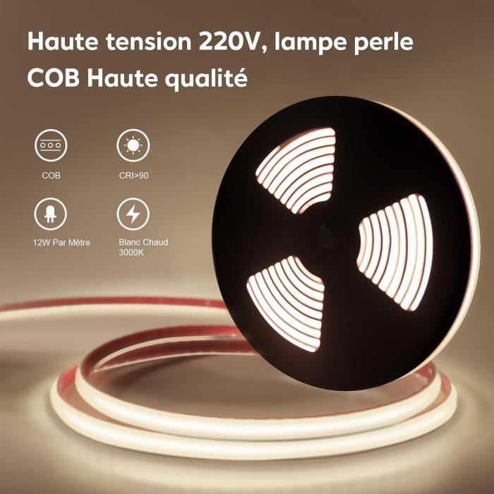 Ruban Led Puissant Cob 1 Metre Adhesif 220V Sans Transformateur, Bande ...