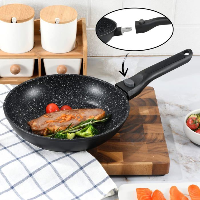 Set de 2 poêles Poêle 24cm, 28cm avec poignée amovible, induction, antiadhésive revêtue poêle à ...