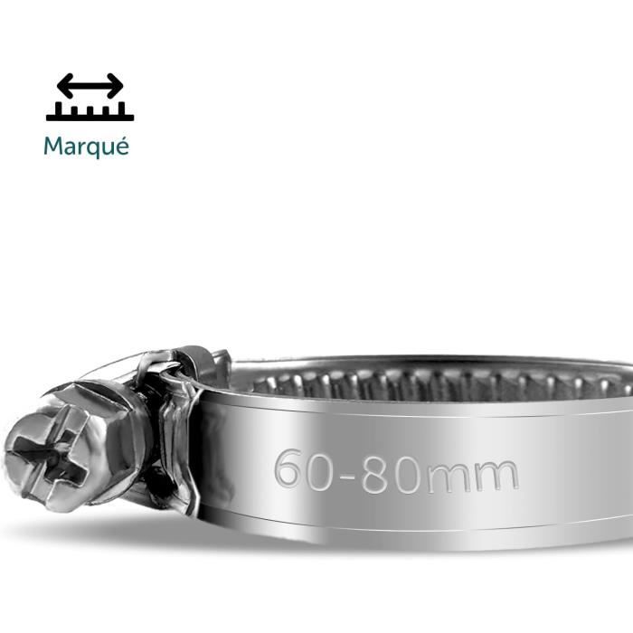 4 Pièces Collier de Serrage Inox 304, Collier Serrage Tuyau Réglable 60 ...