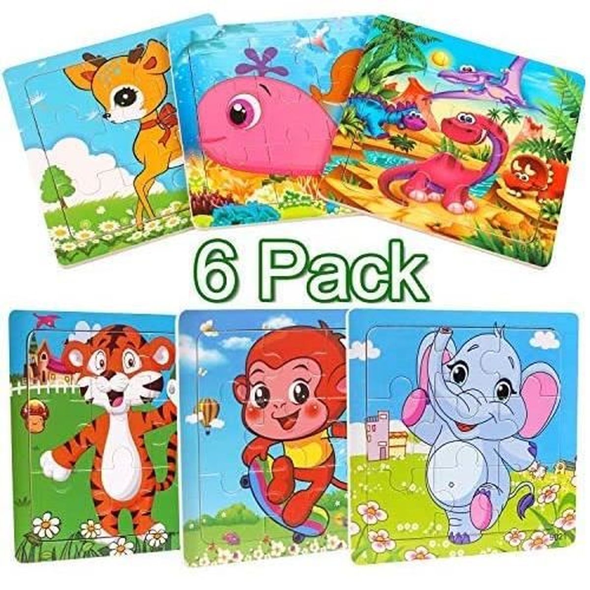 Puzzle d'animaux pour enfants Puzzle en bois de 9 pièces, ensemble de 6 ...