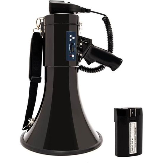 Mégaphone portable 50 W avec sirène Bullhorn - Entrée auxiliaire 3,5 mm ...