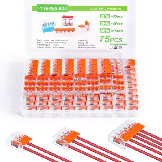 75 Pièces Connecteurs Electriques avec Levier, Compacts Rapide Cosses et Kits, Borne de ...