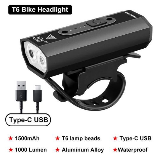 Phare - Feu avant LED T6 1000 Lumen de Type C pour vélo, Rechargeable ...