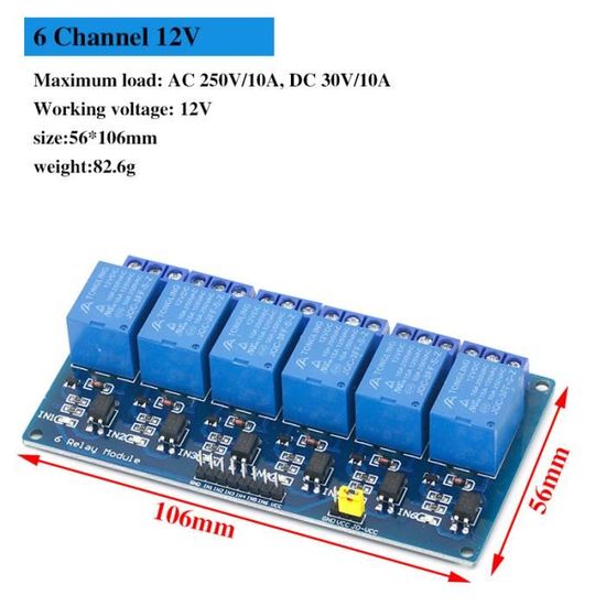 Couleur 6 canaux 12V Module de relais 5v 12v 1 2 4 6 8 canaux avec ...