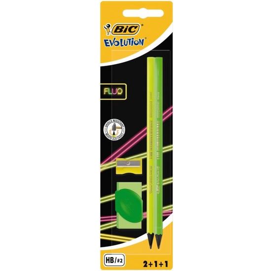 BIC Evolution Set Gom Fluo, HB, Vert, Jaune, Hexagonal, France, 17,5 cm, Ampoule - Cdiscount ...