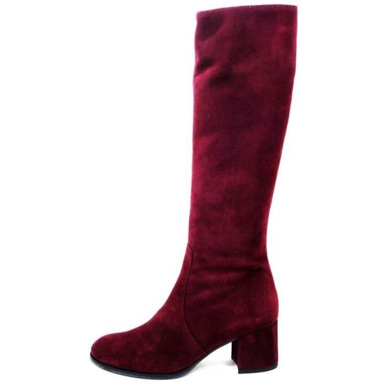 Botte en daim rouge bordeaux pour femme - OSVALDO PERICOLI - Talon ...