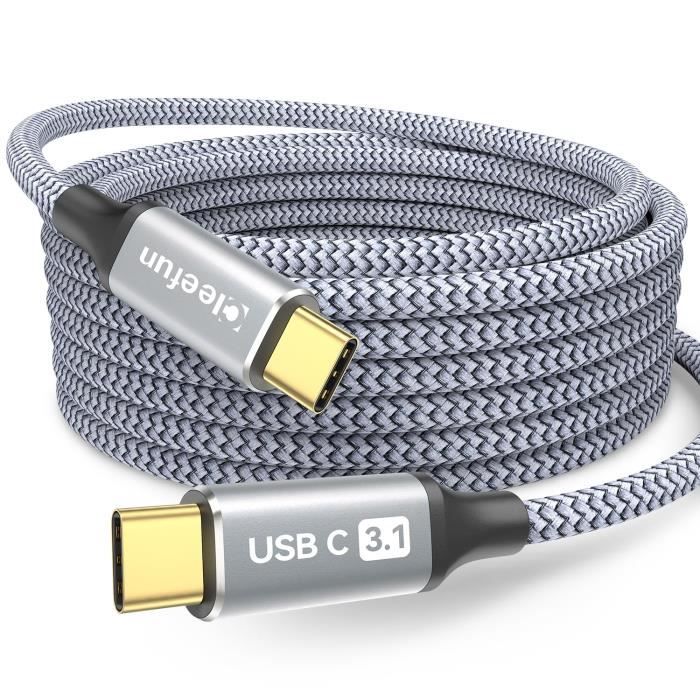 Cable USB C vers USB C 3M, USB3.1 Data Sync à 10Gbps, 100W Charge Rapide, Vidéo 4K 60Hz ...