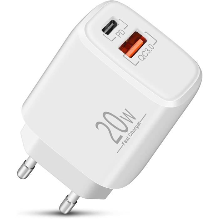 Chargeur iPhone 13-12 , Embout Prise-Adaptateur Secteur Double Port 20W ...