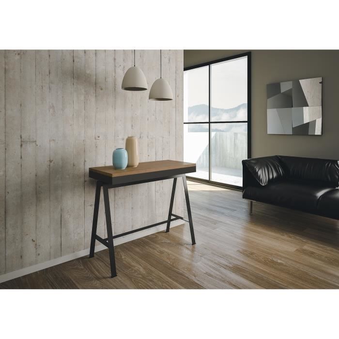 Bureau à console extensible Evolution 90 cm ITAMOBY Spruce Stain Anthracite Frame - Cdiscount Maison