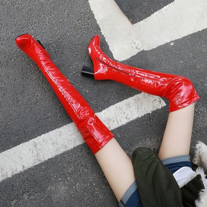 Automne et hiver en cuir verni extensible Bottes fines épaisses pour ...