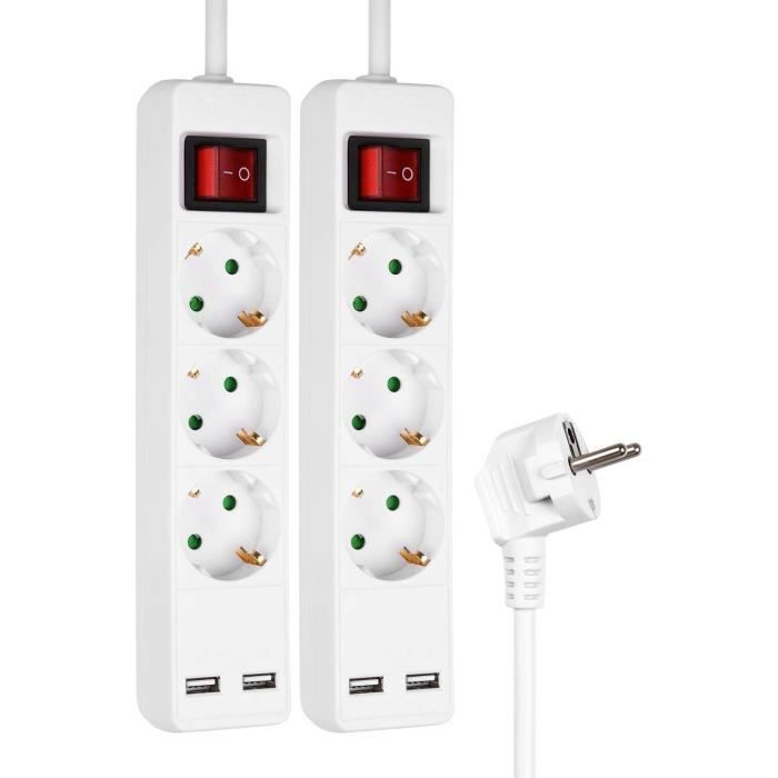 Heitech 2X Multi Prise Electrique Avec 3 Prises Et 2 Ports Usb - Prise ...