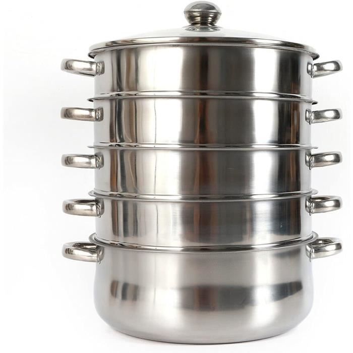 Cuiseur Vapeur En Acier Inoxydable 3-5 Étages Avec Couvercle En Verre 26 Cm-28 Cm-30 Cm - Grille ...
